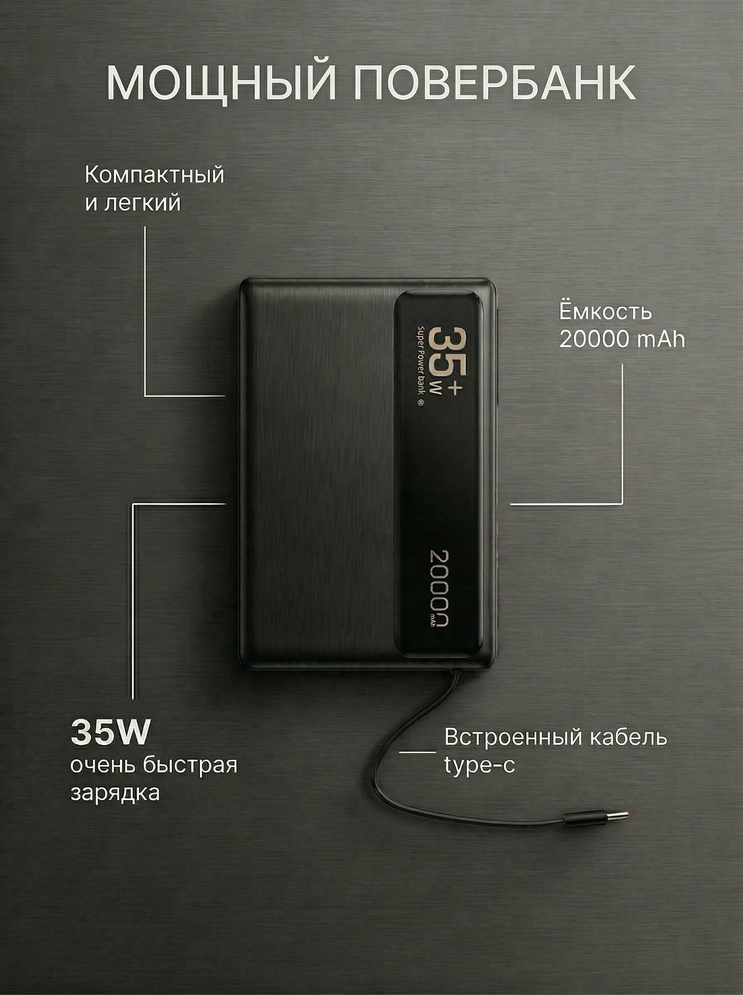 Повербанк 20000 Очень быстрая зарядка 35W Сертификация ССС можно брать в самолёт
