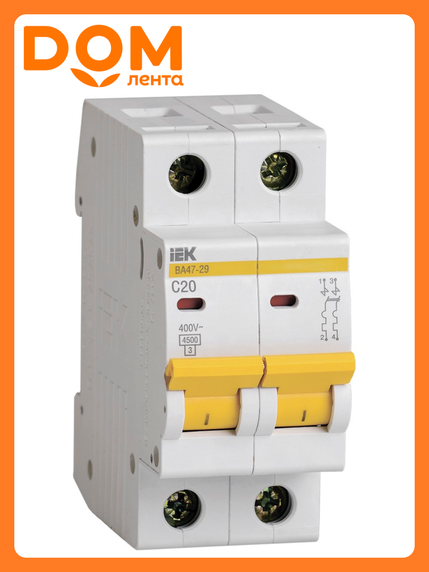 Автоматический выключатель IEK ВА47-29, 2 полюса, 20A, 4,5kA, модульный, IP20