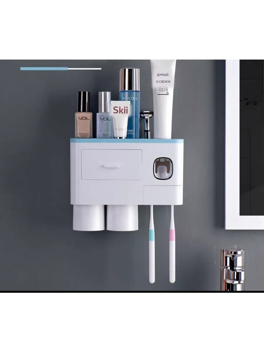 Дозатор настенный, для зубной пасты и щеток, с 2-мя стаканами