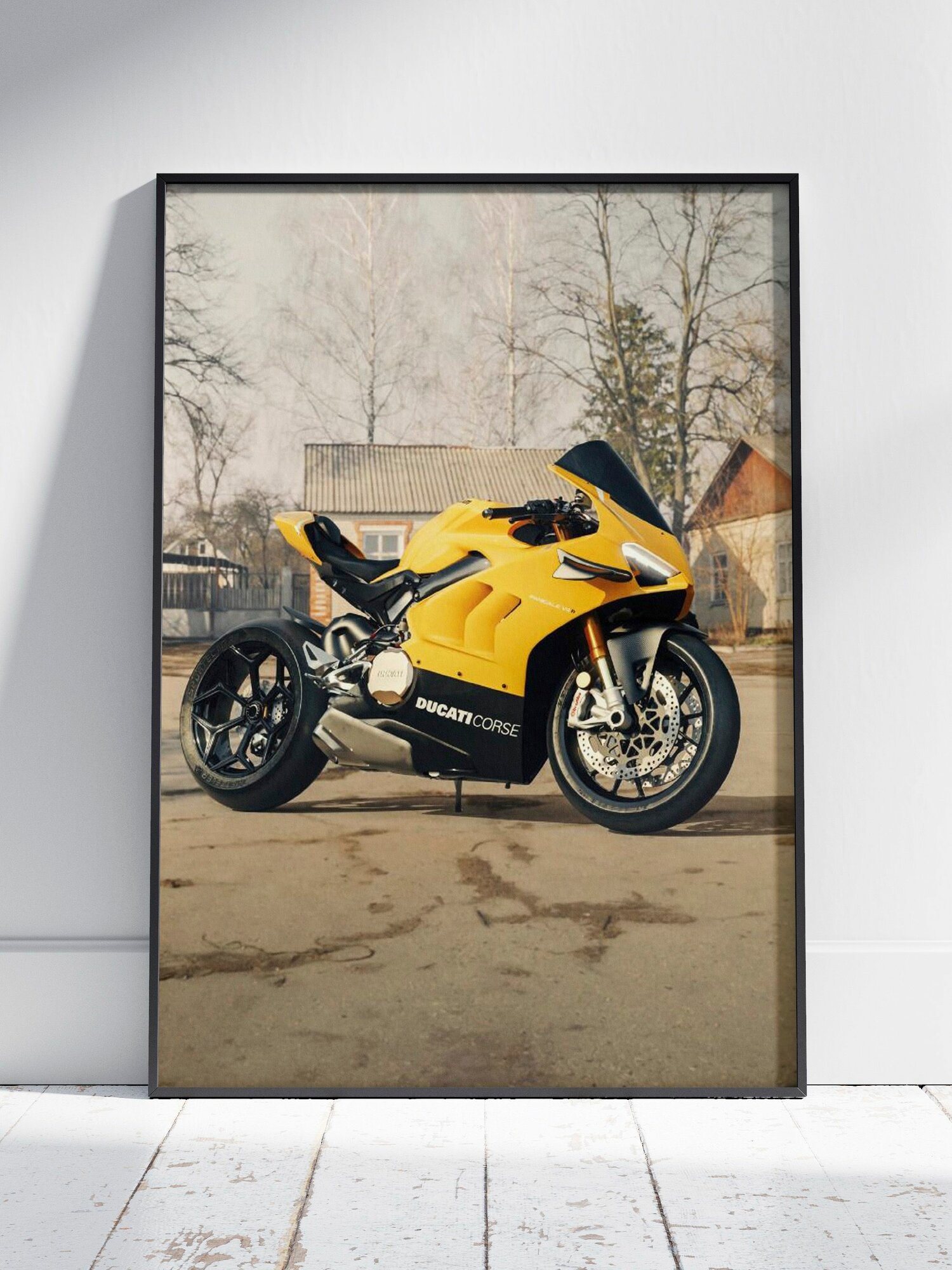 Плакат на стену для интерьера Мотоцикл (Ducati Panigale V4 4) - Постер по мото и байкам формата A4 (21x30 см)
