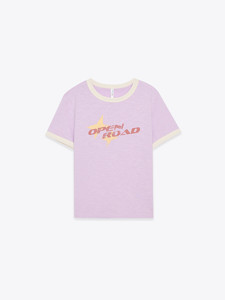 Футболка облегающая хлопковая с принтом и кантом