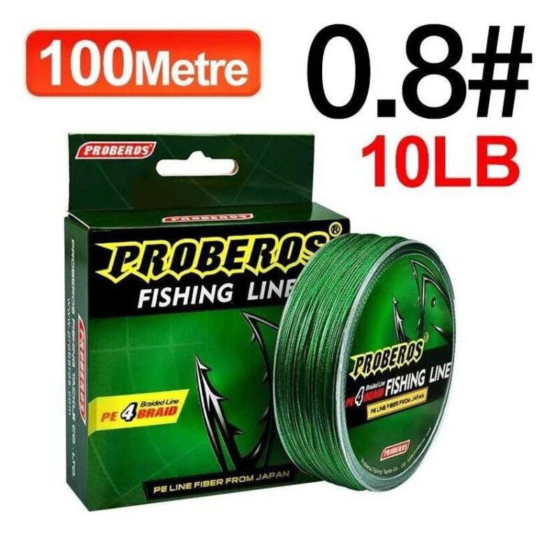 Леска плетеная Proberos 100м, 0.8#, 10LB, зеленая