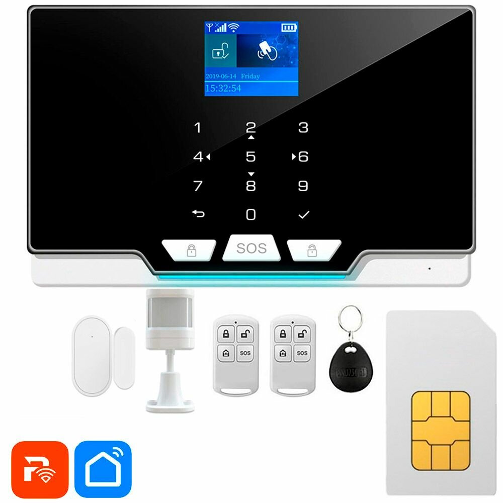 Комплект охранной сигнализации с сим-картой Ps-Link KIT-G20B-SIM сенсорная панель, RFID, Wi-Fi, чёрный