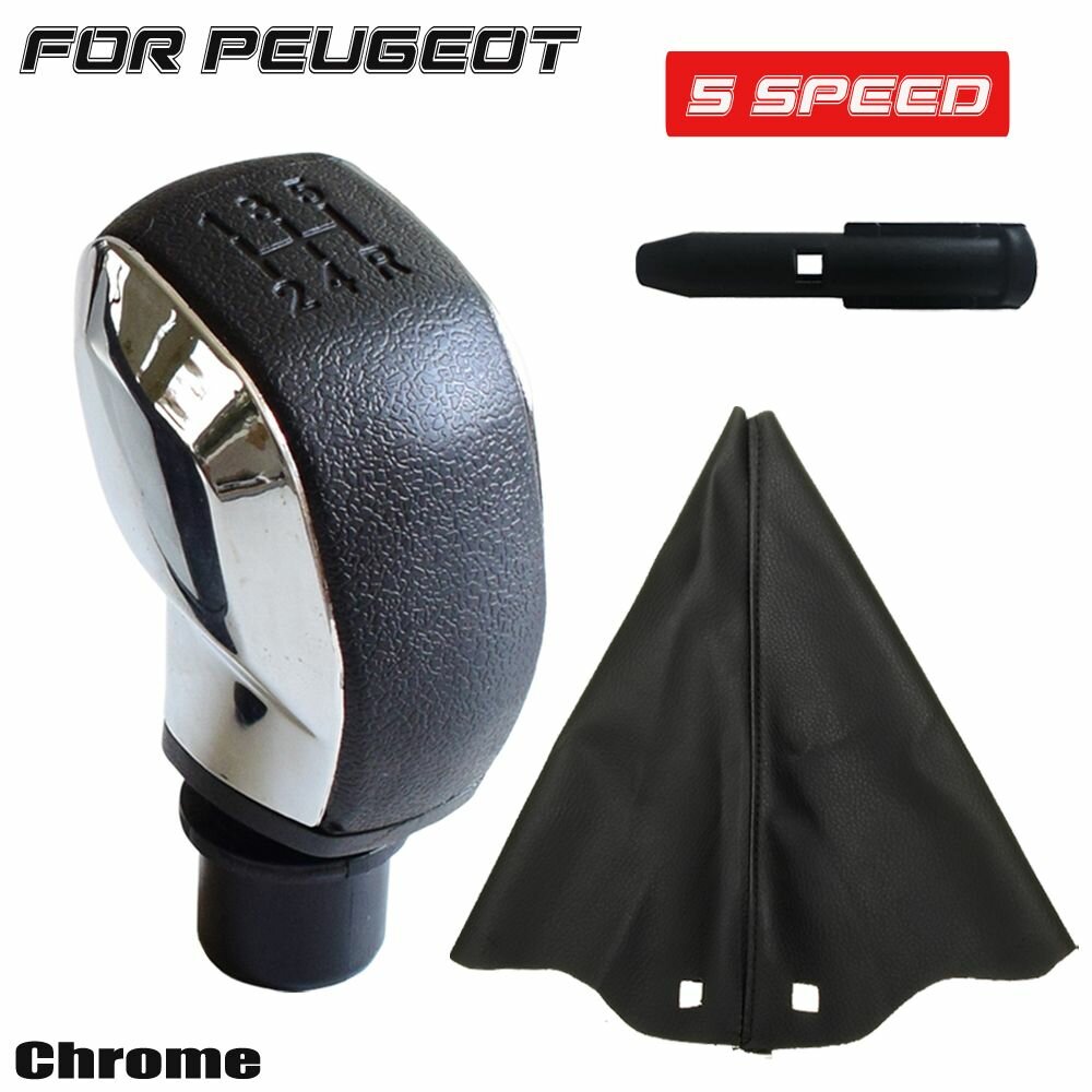 Ручка КПП черная ABS с кожаным чехлом для Peugeot 106/206/306/406/107/207/307/308/301/407/2008 и Citroen C2 C3 C4