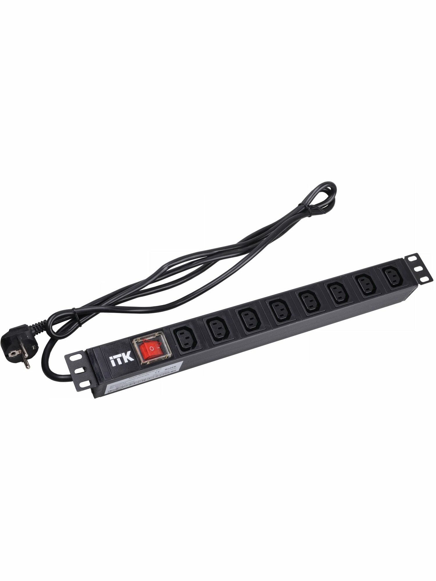 ITK PH12-8C131 PDU 8 розеток C13 с LED выкл,1U, шнур 2м вилка нем. ст