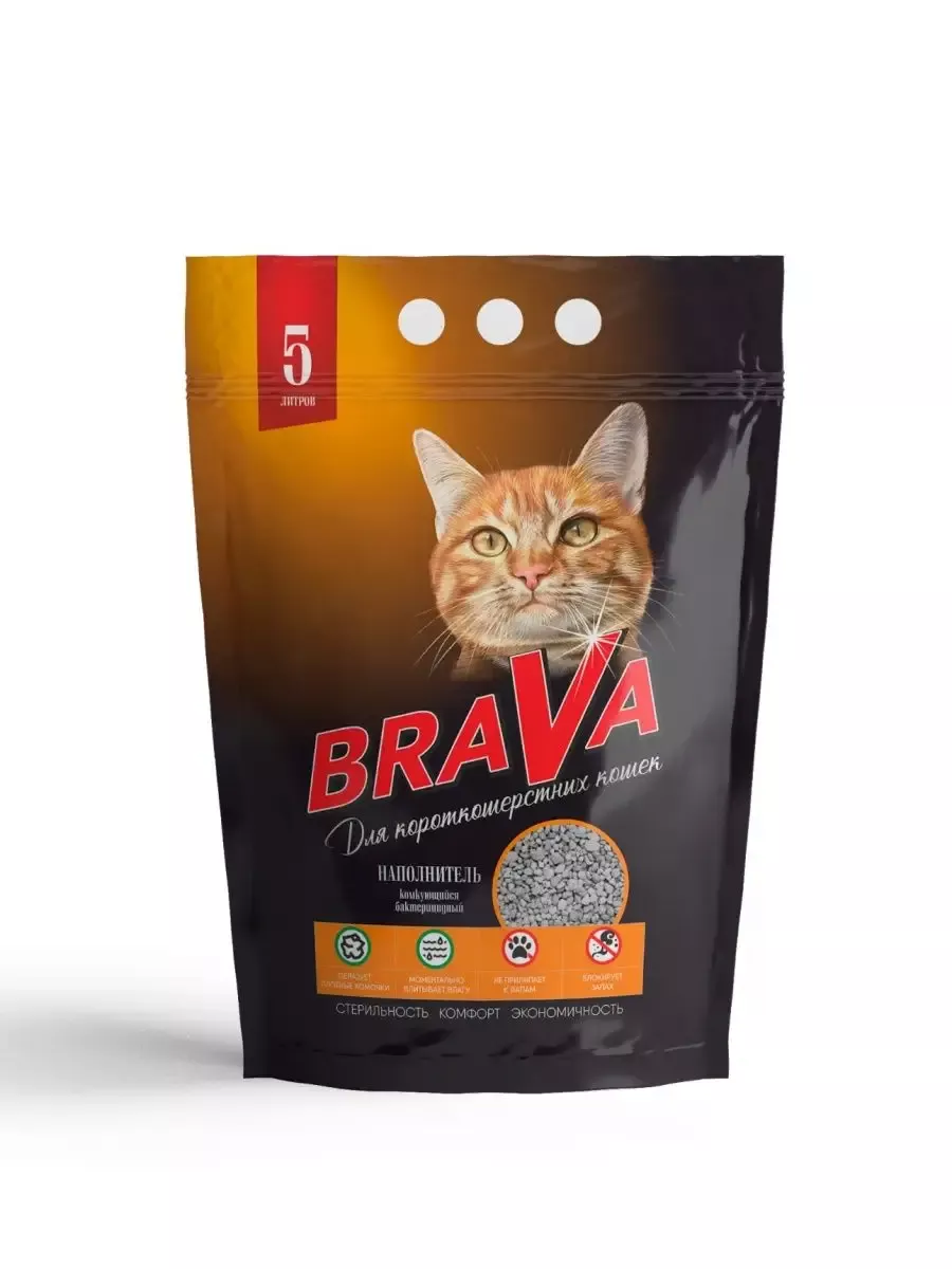 Наполнитель для кошачьего туалета brava комкующийся для короткошерстных кошек 5л