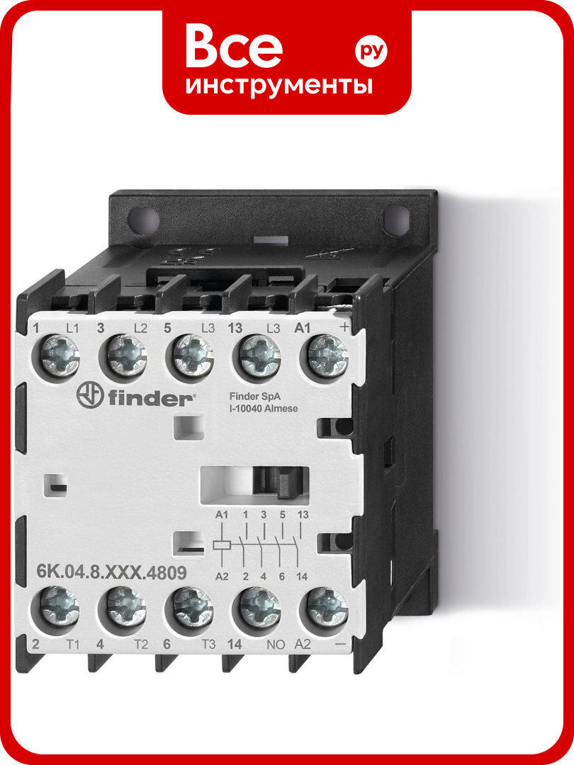 Миниконтактор Finder 3NO 9A (АС3 400В) + 1NO 2A; контакты AgSnO2; катушка 24В DС; степень защиты
