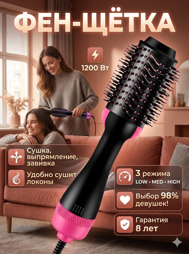 Фен-щетка для волос / Расческа с ионизацией One Step Фен-щётка (расчёска-фен) для волос Hair Dryer 3 в 1