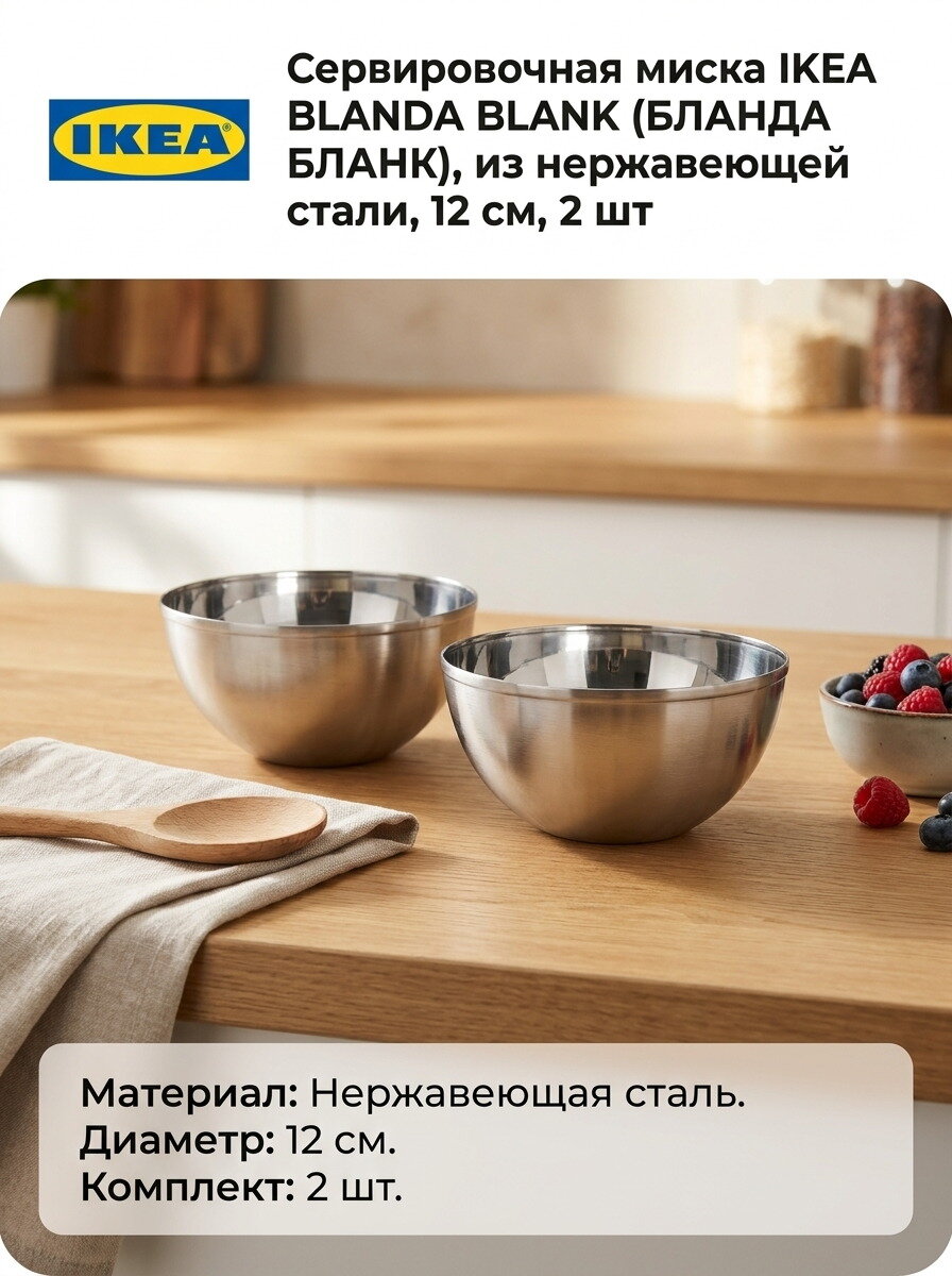 Сервировочная миска IKEA BLANDA BLANK (бланда бланк), из нержавеющей стали, 12 см, 2 шт