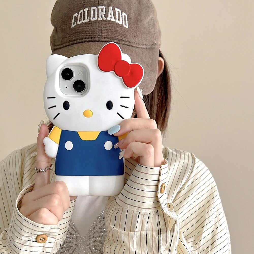 MINISO Милый мультяшный 3D-чехол для телефона Hello Kitty от Sanrio, совместимый с iPhone 16/15/14/13/12/11 Pro Max, противоударный мягкий силиконовый защитный чехол, Материал: Для iPhone 16