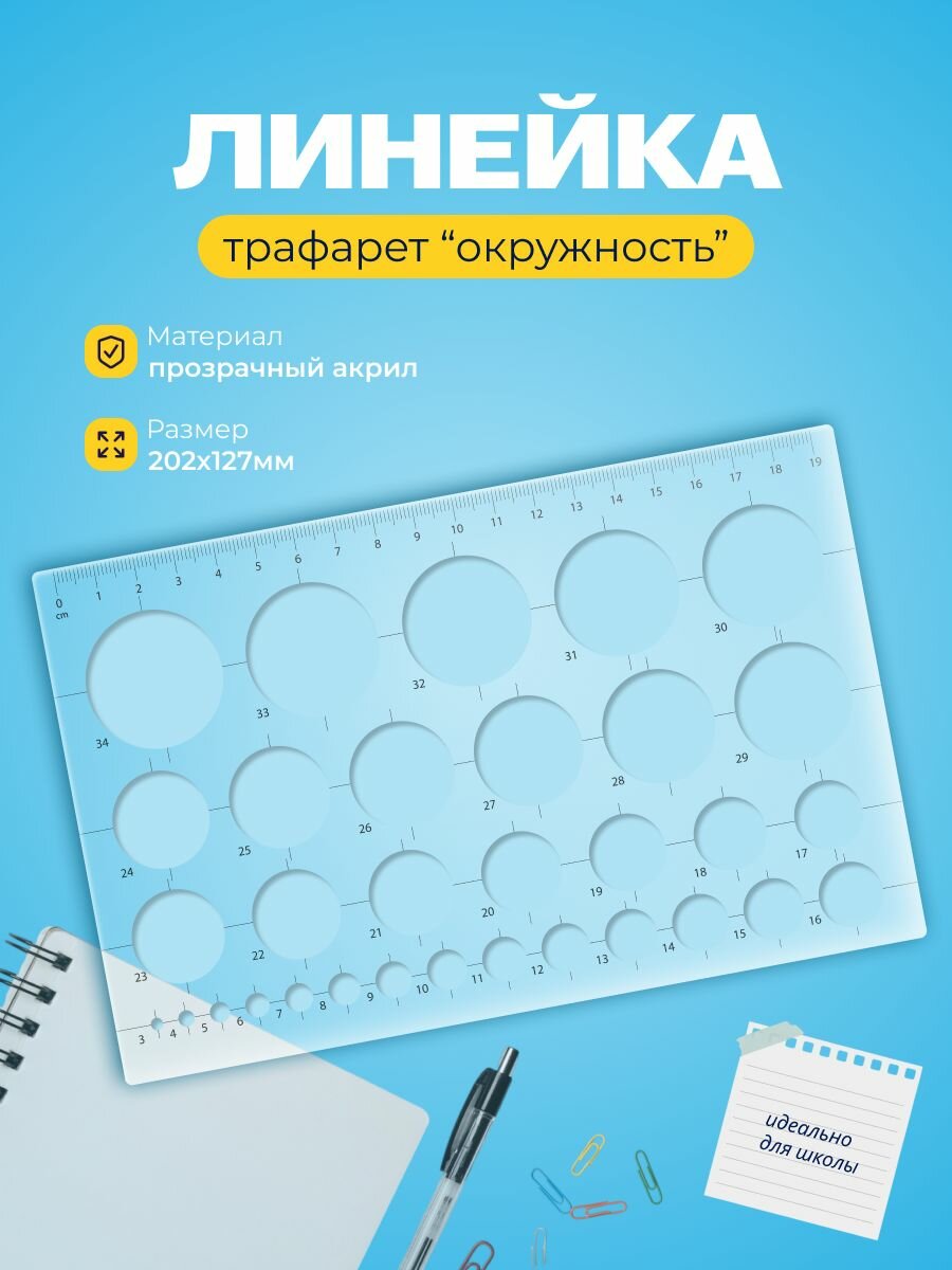 Линейка-трафарет (34 окружности)