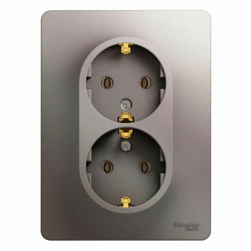 Розетка Systeme Electric двухместная, СП, 16А, IP20, 250В, с заземлением, в сборе, платина