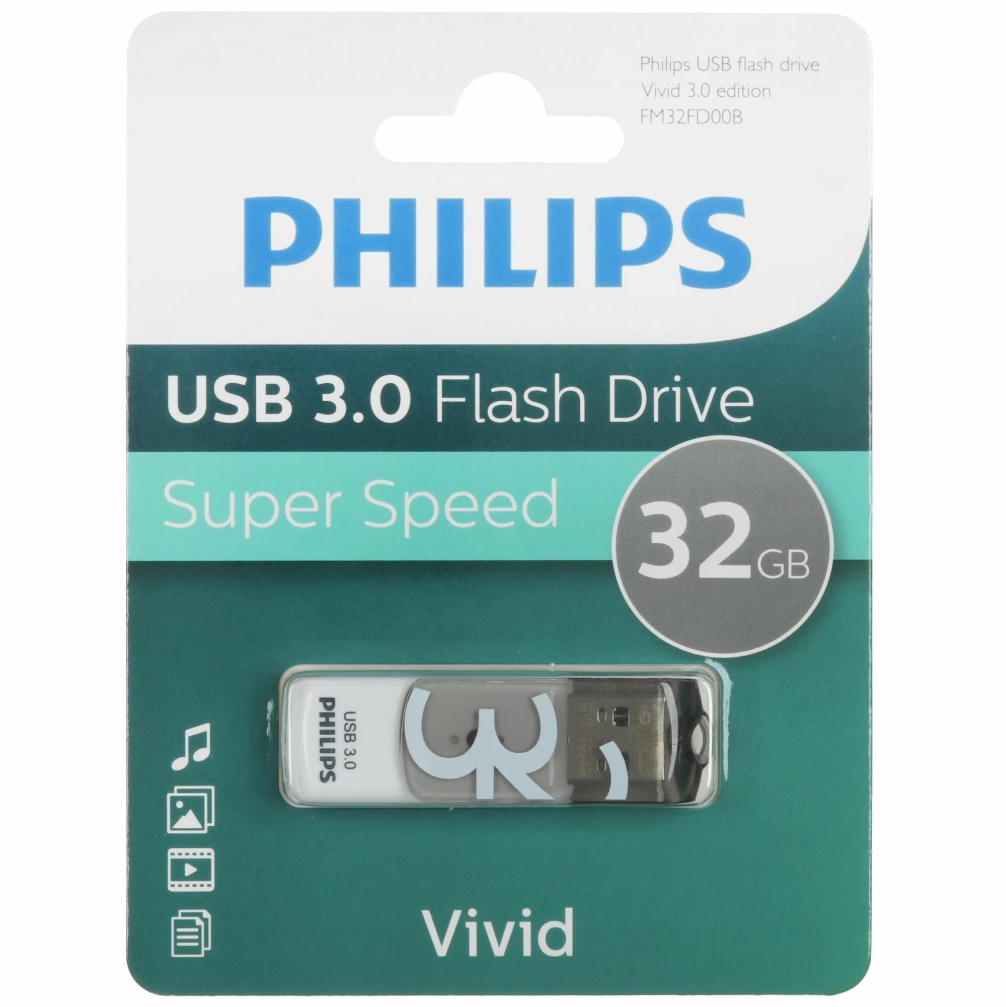 Память USB Flash 32 ГБ PHILIPS VIVID3.0 (FM32FD00B/97) - USB3.2, USB Type-A