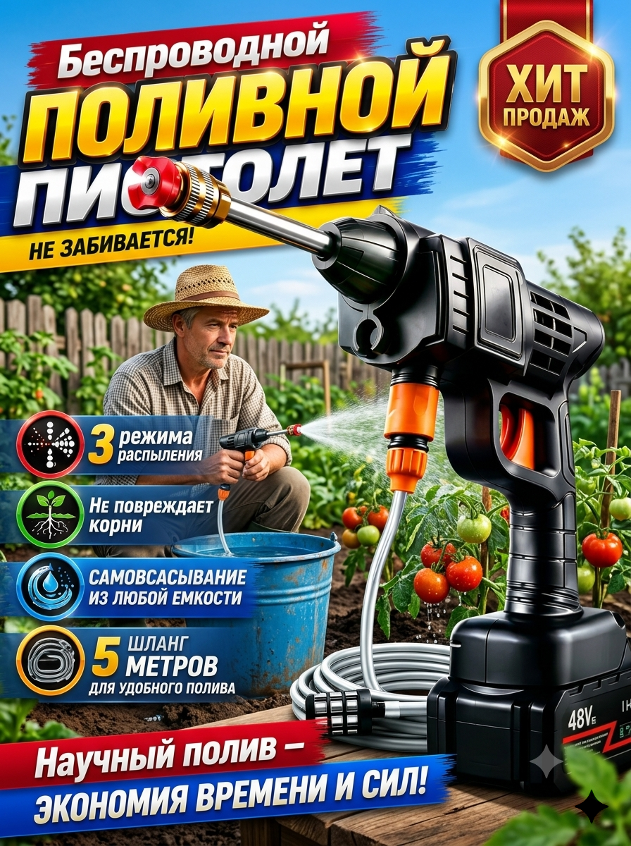 Насос аккумуляторный для полива из бочки, 48V