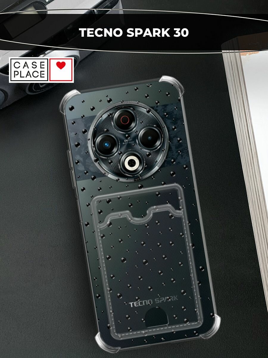 Чехол на Tecno Spark 30 (Текно Спарк 30) с картой и принтом Черные капли