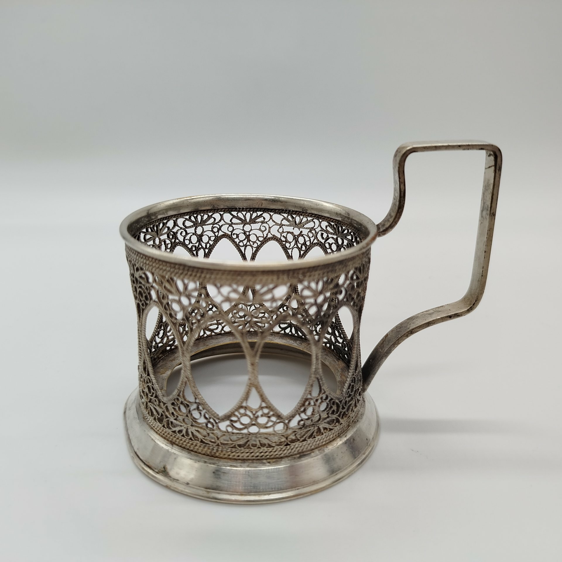 Подстаканник с ажурным цветочным декором, металл, скань