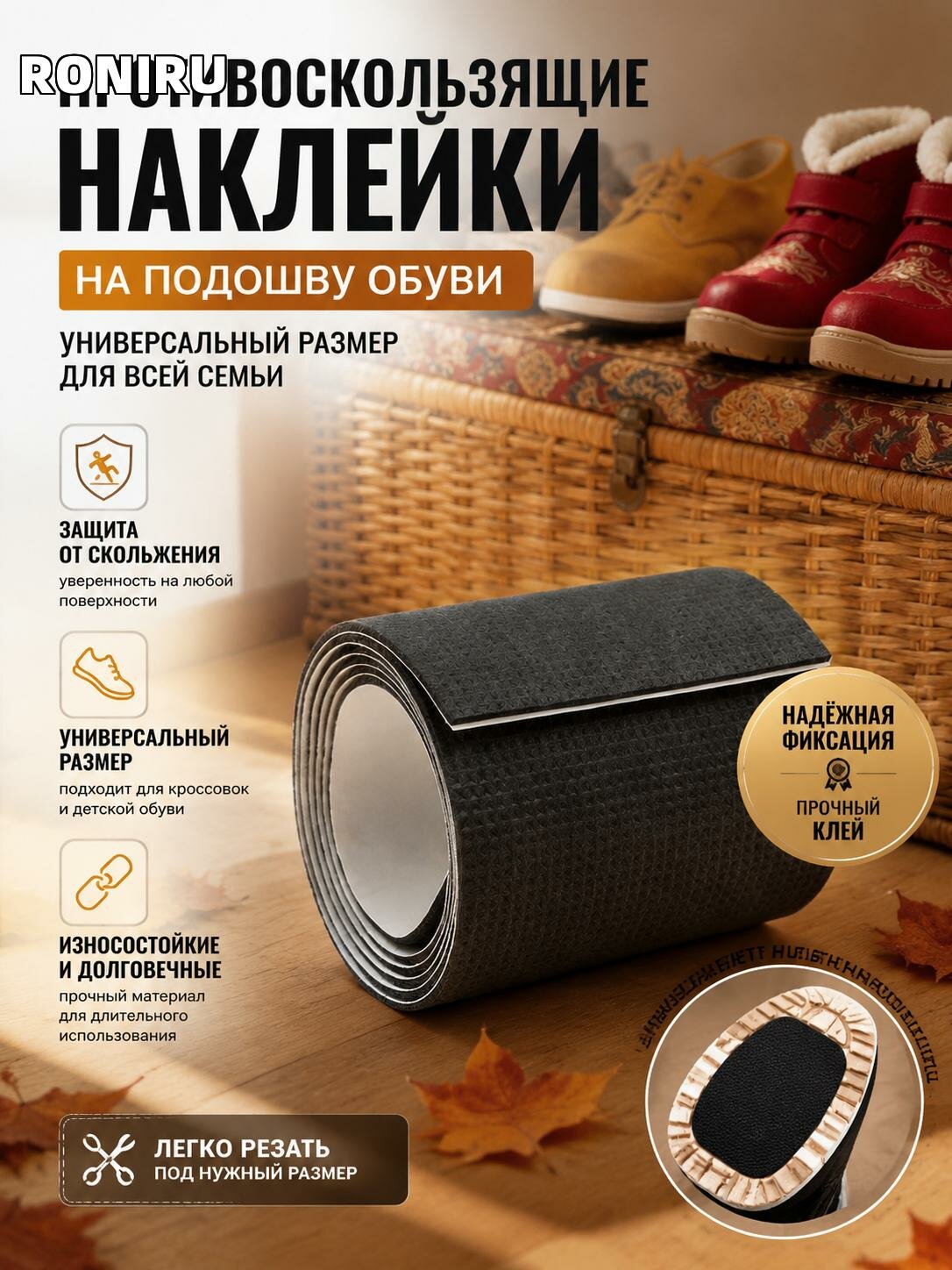 Наклейки противоскользящие на подошву — универсальный размер для обуви кроссовок и детских ботиночек прочный клей