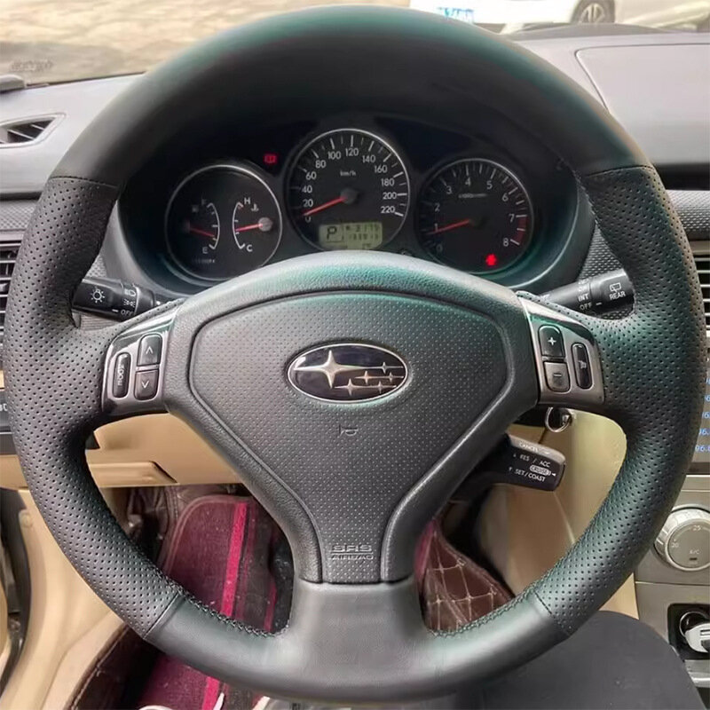 Накладка на руль из искусственной кожи для Subaru Outback 04-05 черная с красной строчкой полное покрытие