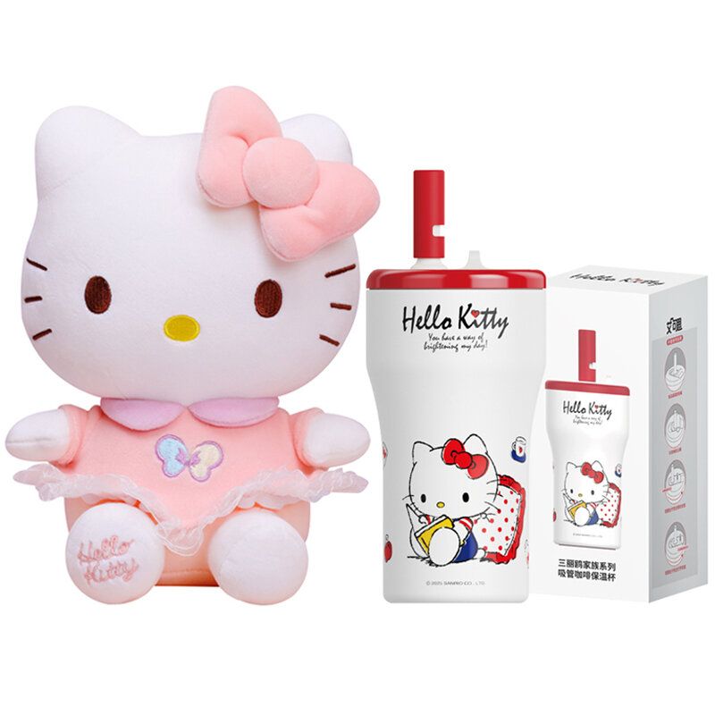 Плюшевая игрушка унисекс LFashion Life x Sanrio Hello Kitty, S EU, Hello Kitty Doll 22cm+Straws Insulated Cup 630ml