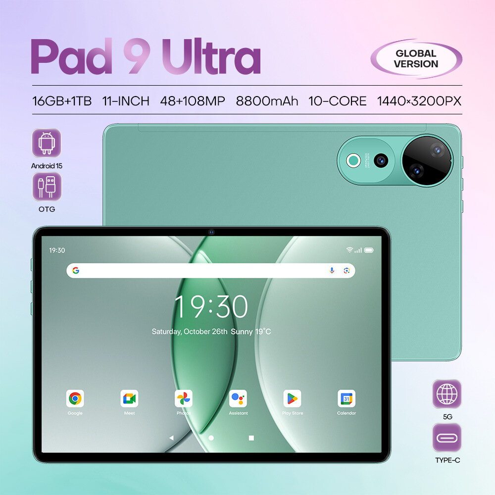 Планшет Pad 9, 8GB, 1TB, 10", экран 2K, ОС Android 15, камера 108MP