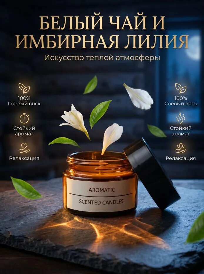 Ароматическая свеча YUHUAN, аромат Белый чай и имбирь, 30 г