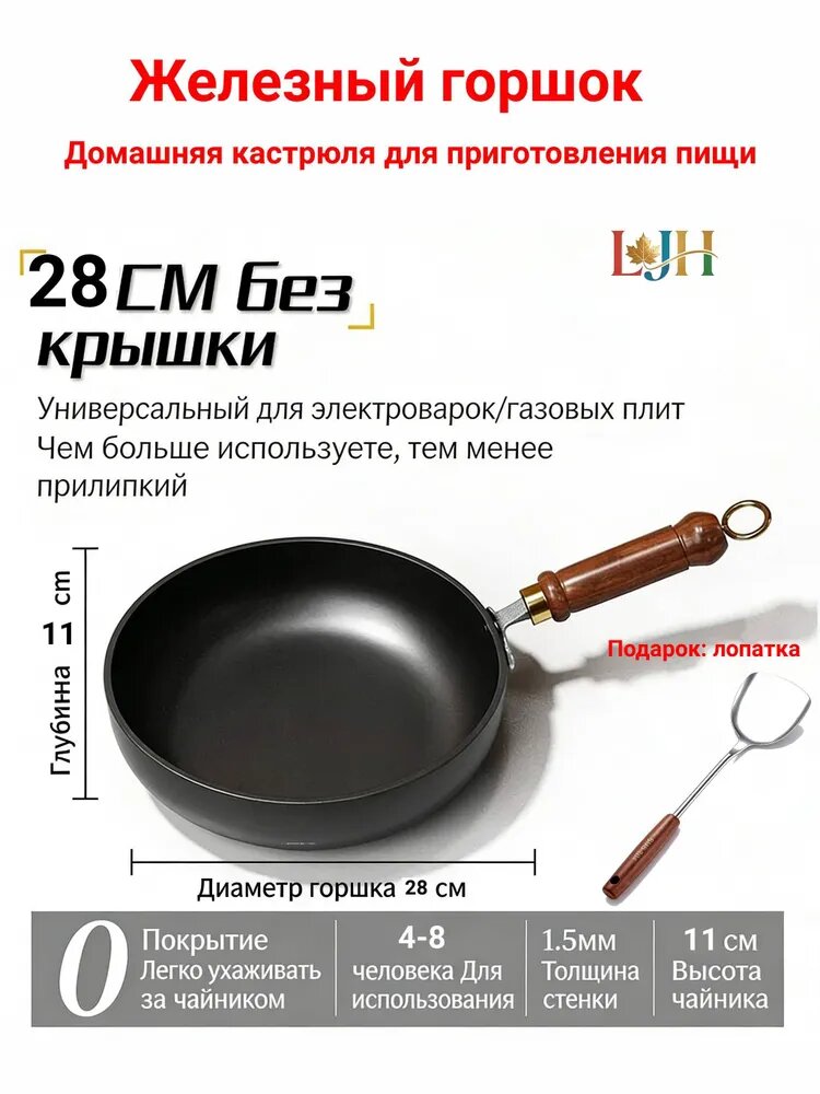 Сковорода для оладий 28.1 см, без крышки, со съемной ручкой, подарок: лопатка