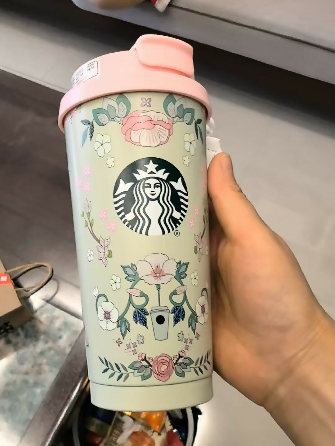 Термокружка Starbucks, нержавеющая сталь 304, с цветочным принтом