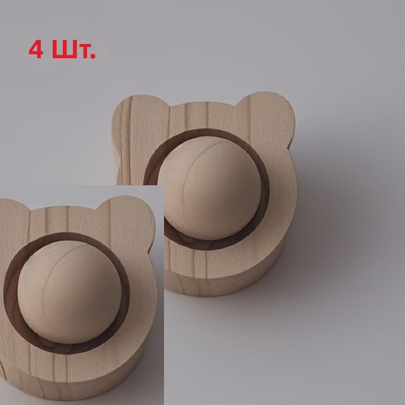 Диффузор для эфирных масел из бука, набор 4 шт: 2 подставки в форме медведя и 2 круглых шара, без эфирного масла
