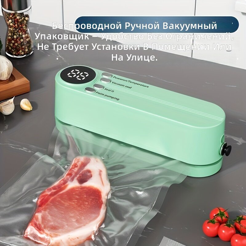 Портативный вакуумный упаковщик для продуктов с USB-зарядкой, ручной, в комплекте с вакуумными пакетами и насосом, зеленый, совместим с iPhone/iPad