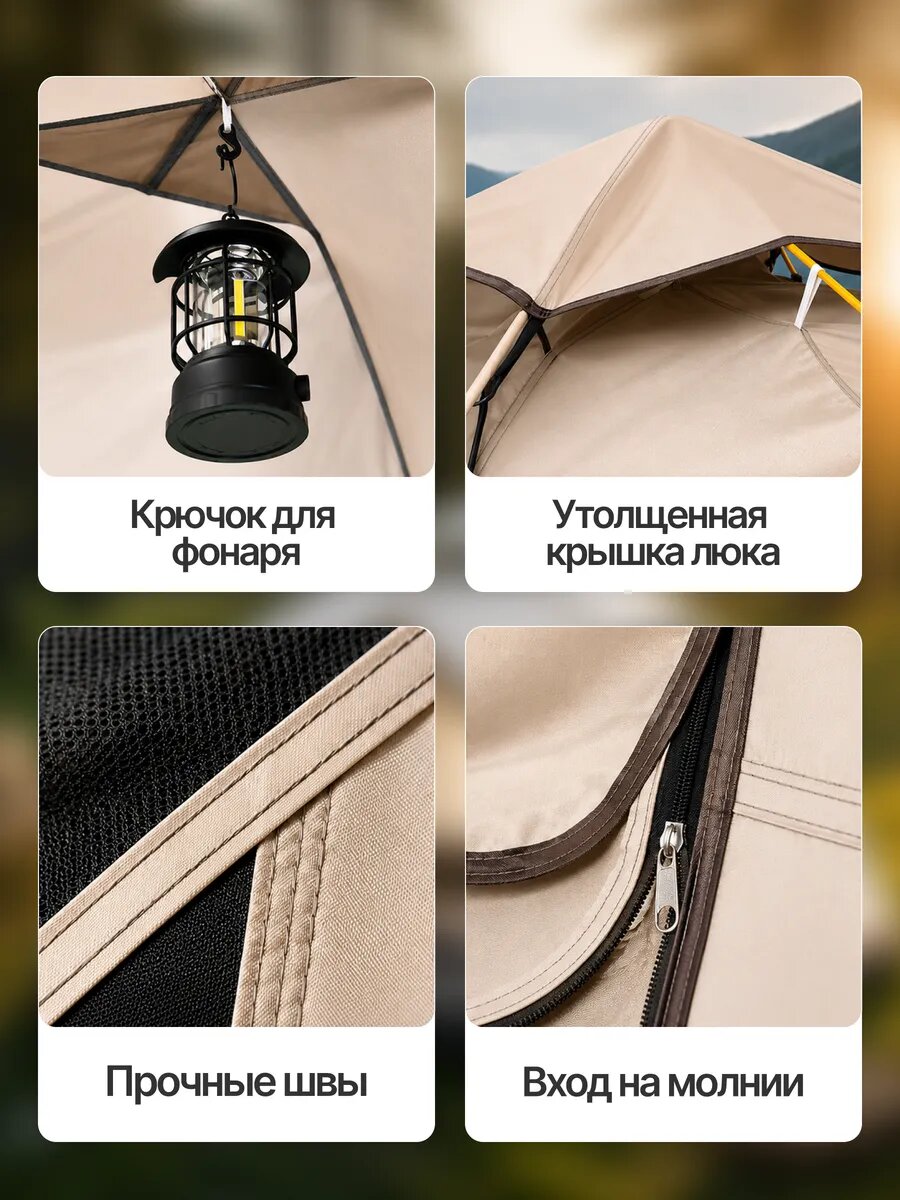 Палатка LIGHTINGTON, автоматическая, 3-местная, герметичные швы, белая — фото 1