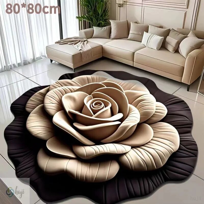 Ковер розы малиновый 80*80cm 3D коврик из диатомита с цветочным узором Абсорбирующий