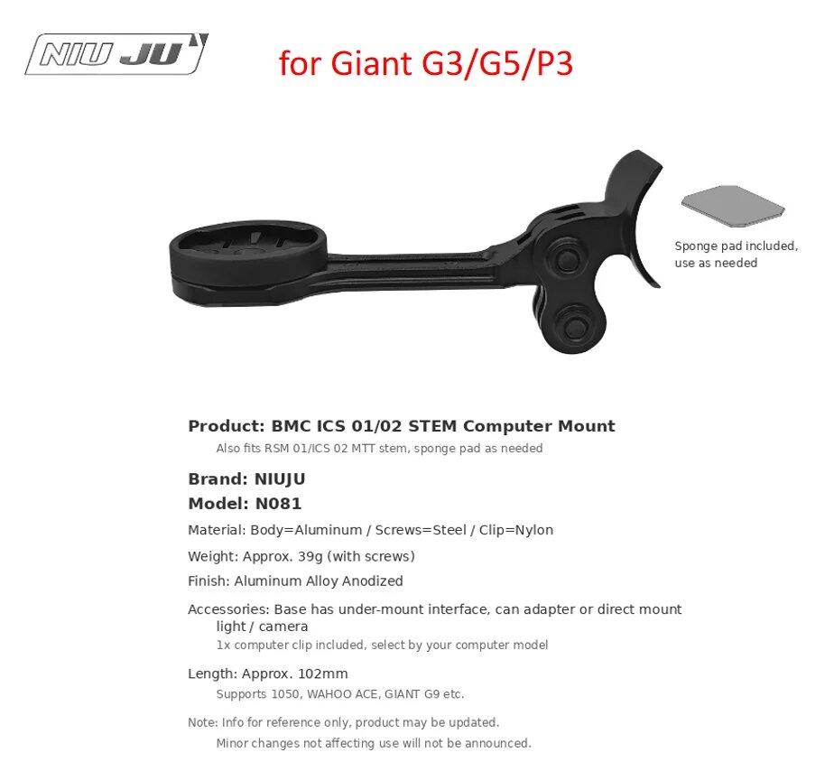 Крепление велокомпьютера для BMC ICS01/ICS02, Garmin 1040/840/540, 36g