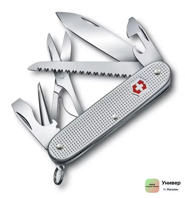 VICTORINOX Швейцарский нож FARMER X Alox 0.8271.26 с пилой по дереву, ножницами и шилом 93mm 10 функций Алюминиевый корпус Серый