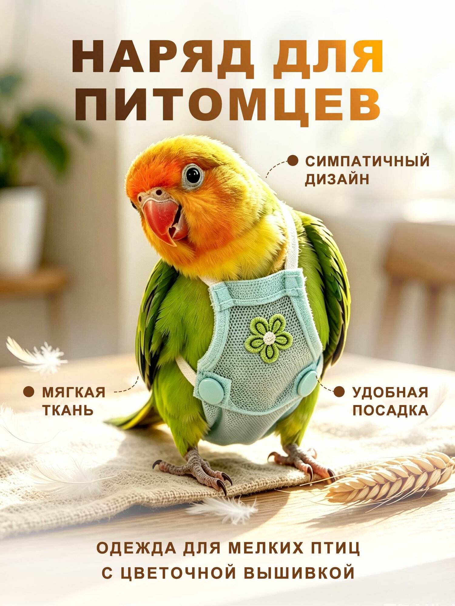 Сетчатый подгузник для попугаев, лётный костюм с поводком и одноразовыми пелёнками