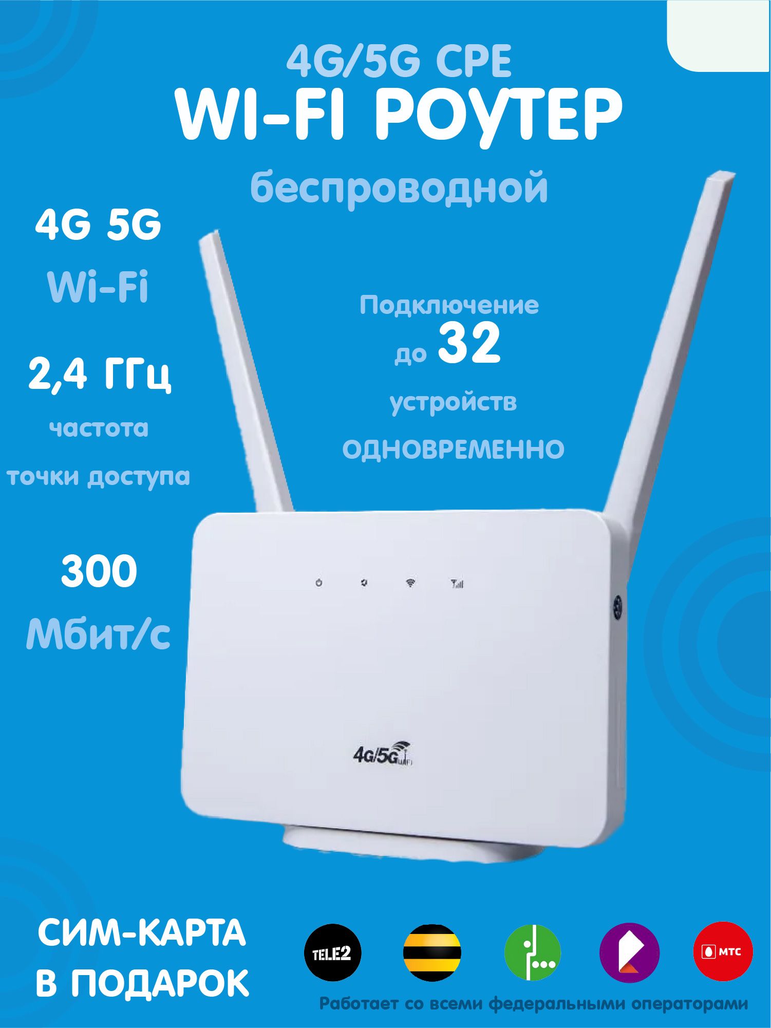 Мобильный Роутер 4G wi-fi с поддержкой сим карты, вай фай, сим карта в подарок
