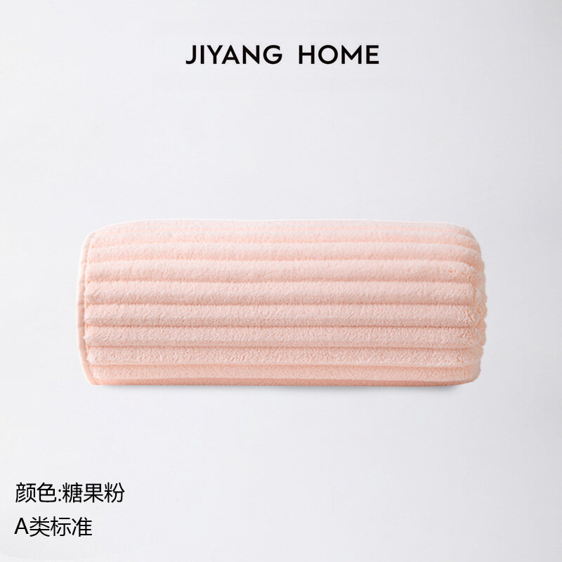 Коралловое флисовое полотенце с конфетной полоской 70x140 см 300 г впитывающее мягкое розовое