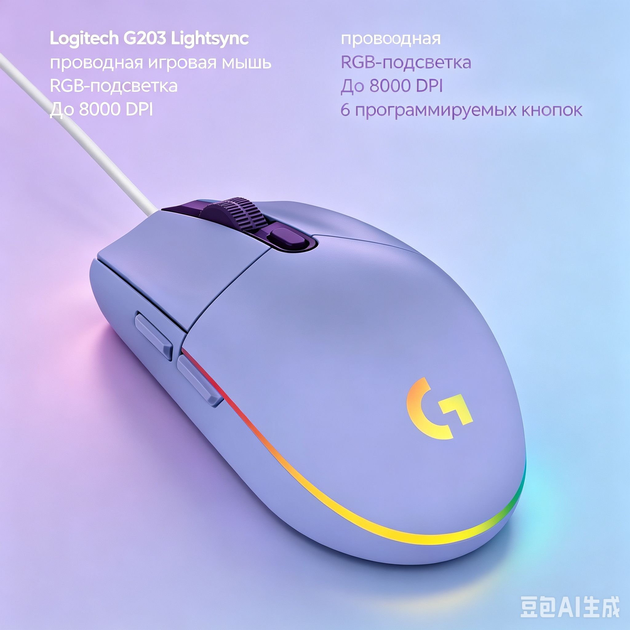 Игровая мышь проводная Logitech G203, фиолетовый