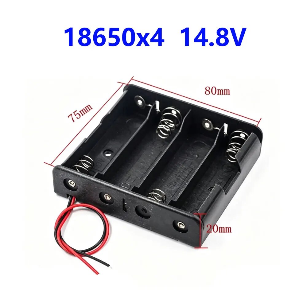 Держатель для батарей 18650 пластиковый черный 1-4 слота 18650X4 slots 14.8V