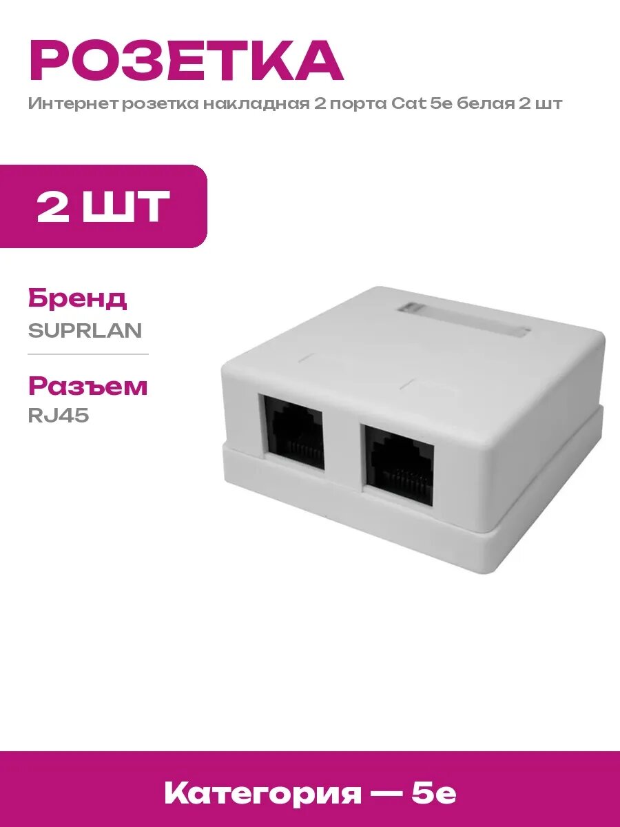 Розетка компьютерная накладная 2 порта 2 разъема 2 шт