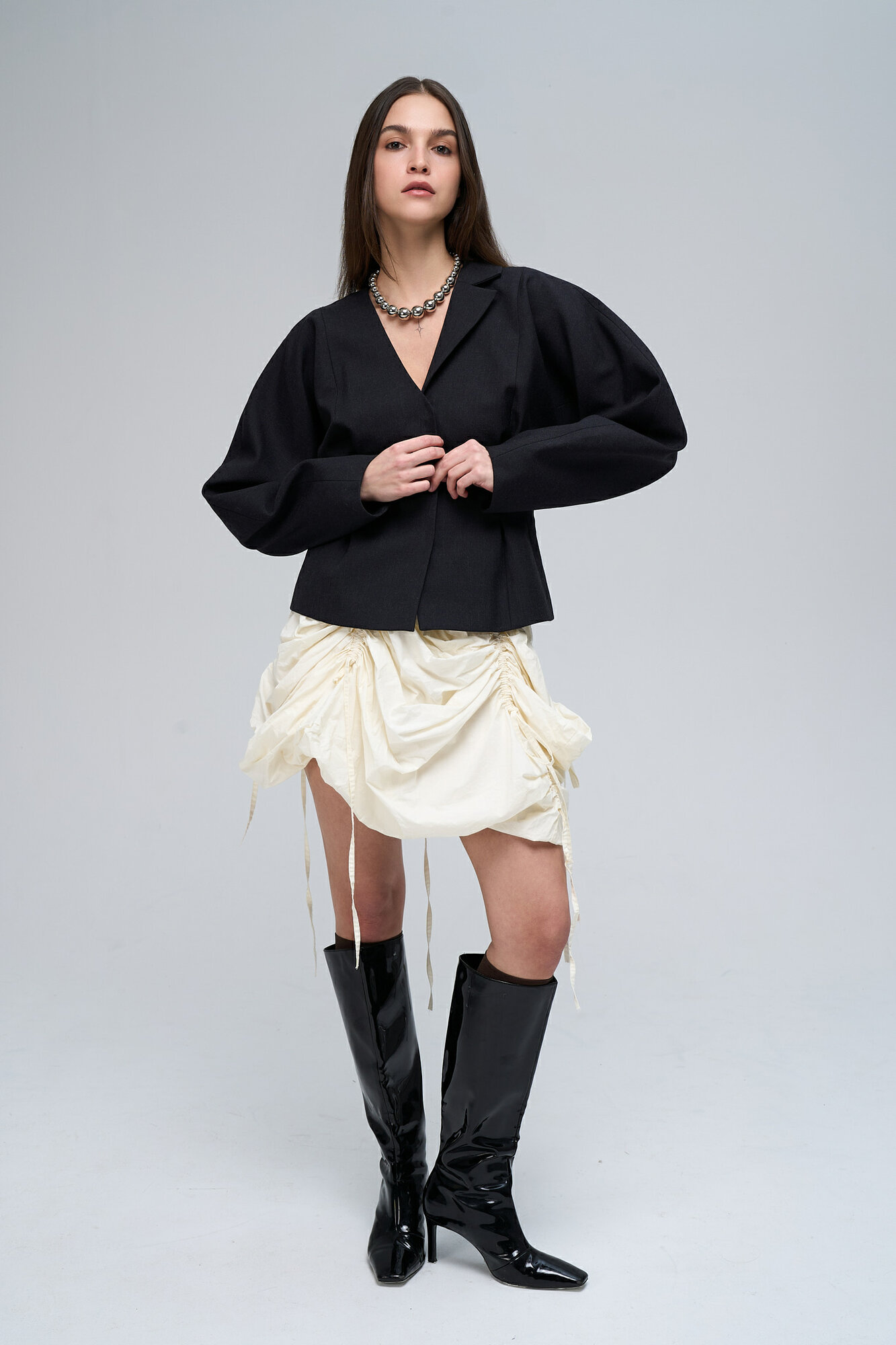 Юбка "Пломбирчик" мини, трансформер на кулисках, цвет сливочный, легкий хлопок, длина регулируется от ультракороткой до миди