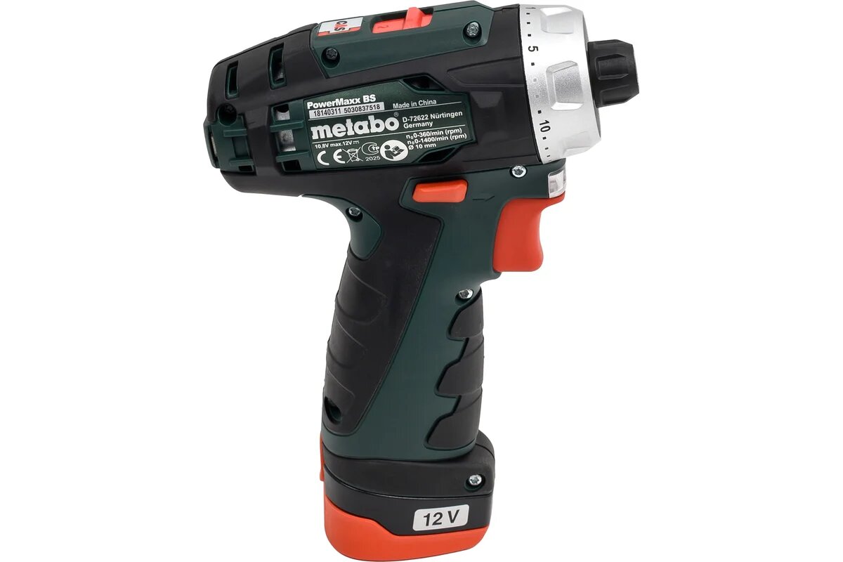 Шуруповёрт Metabo PowerMaxx BS, быстрозажимной патрон, 12V, 34 Н·м