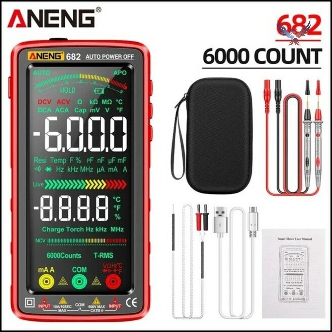 Цифровой мультиметр ANENG 682, цветной экран, 6000 отсчетов, автоматический выбор диапазона