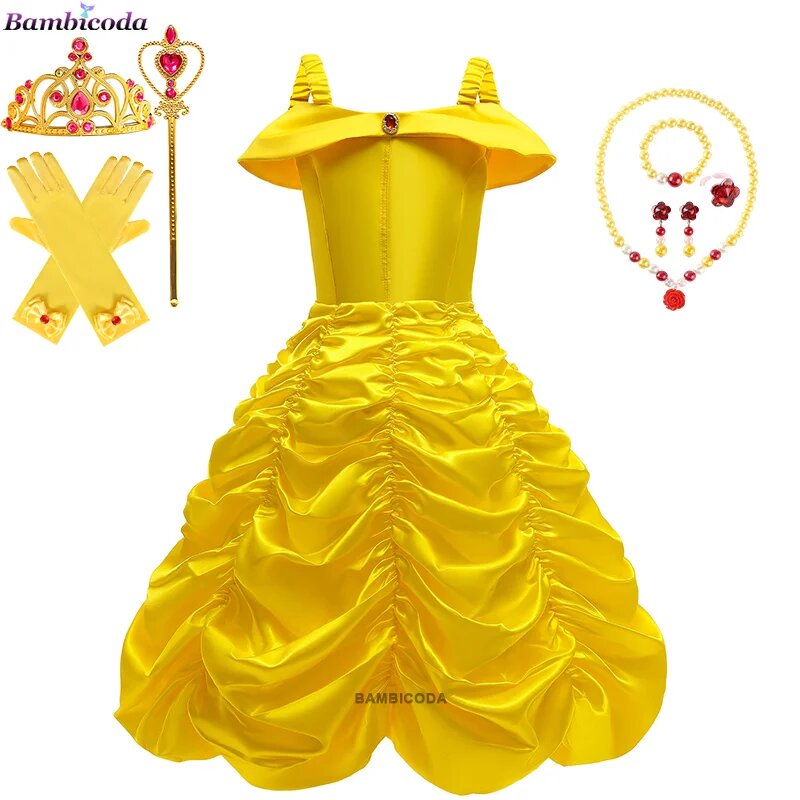 Платье принцессы Белль BAMBICODA для косплея 3-12 лет Желтый, 7-8T(140), Package list 3-02