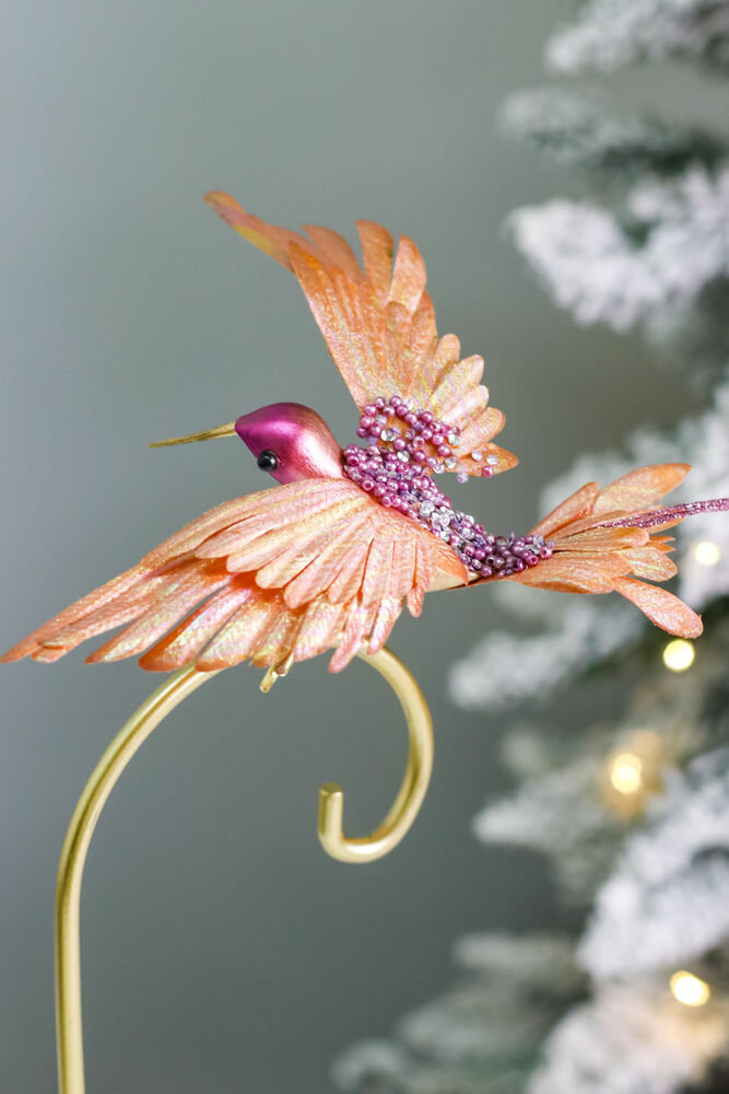 Ёлочная игрушка колибри - нежный рассвет на клипсе, акрил, текстиль, 18 см, Goodwill AL73363