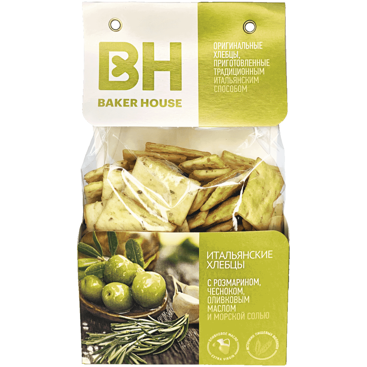 Хлебцы Baker House Итальянские с розмарином, чесноком, оливковым маслом и морской солью пшеничные 250 г