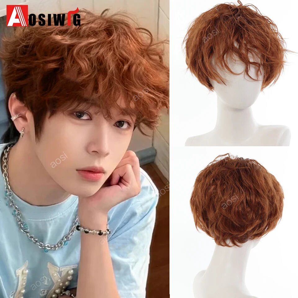 AOSIWIG короткий кудрявый синтетический парик жёлтый 35