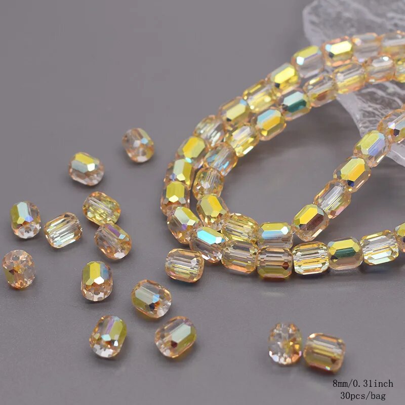 Color Faceted Glass Beads, Barrel Shape, Cylinder Tube, Loose Spacer Beads for Jewelry Making, DIY, 8mm, 30Pcs
