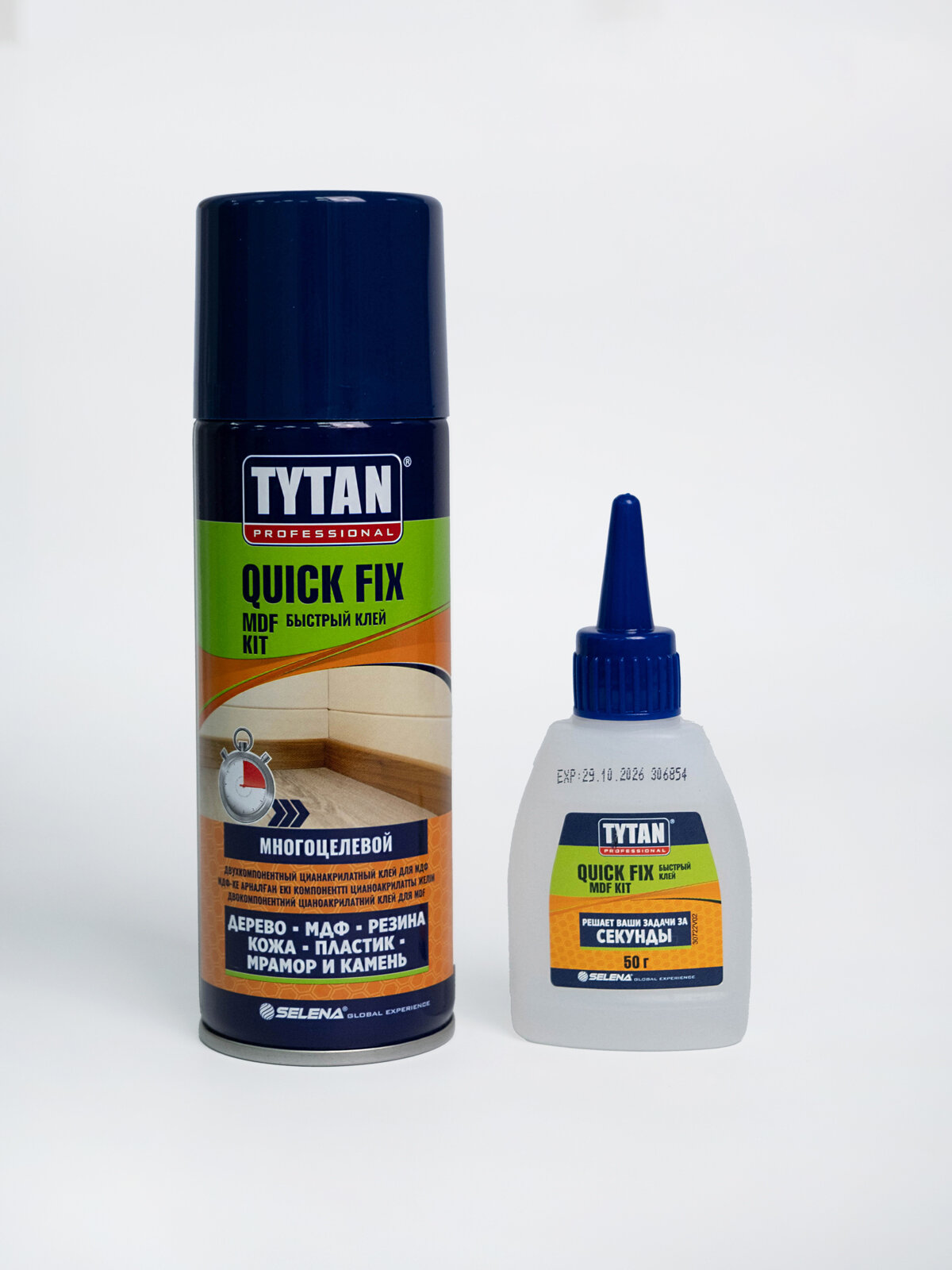Клей для МДФ панелей и плинтуса Tytan Professional Quick Fix двухкомпонентный, 50гр/200мл, прозрачный