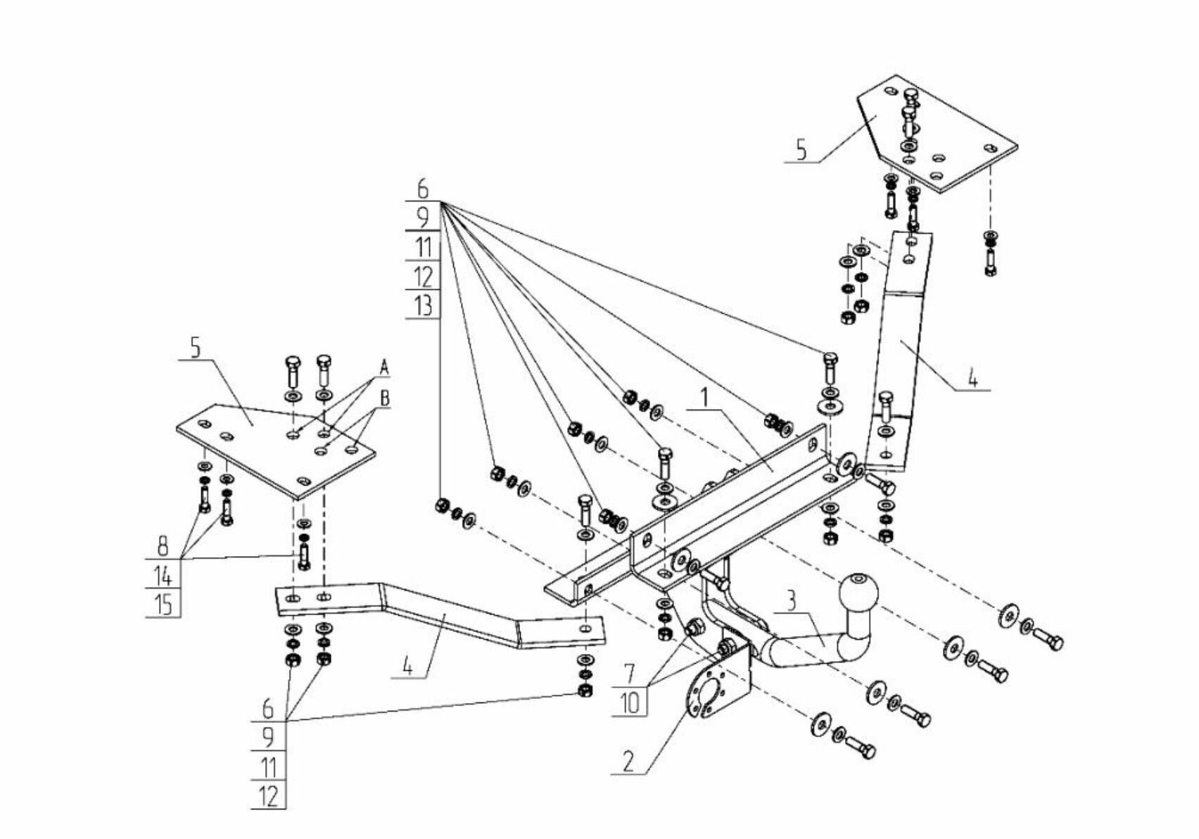 Фаркоп для Volvo S40 седан / V50 универсал 2004-2012 Тип шара: A. Нагрузки: 1600/75 кг, VL 04