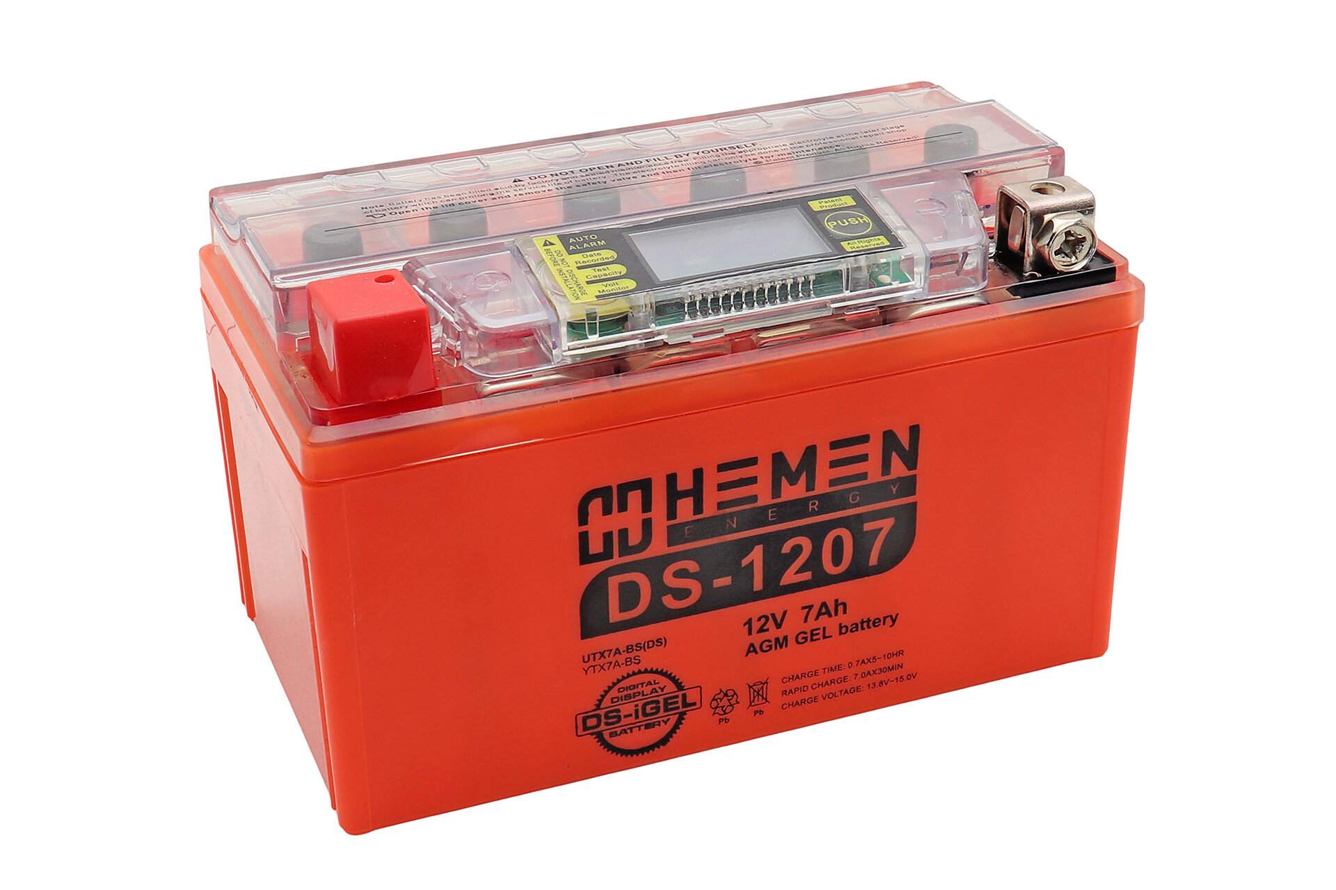 Аккумулятор 12В 7Ач HEMEN ENERGY DS1207 С дисплеем гелевый, прямая полярность